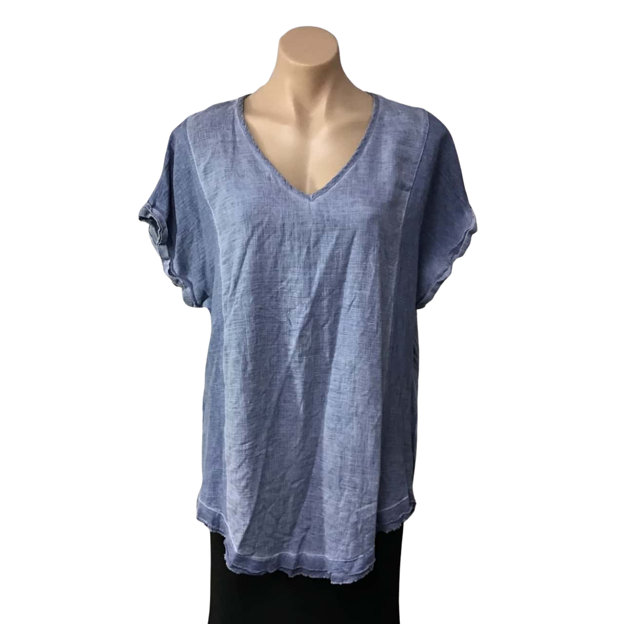 Lilac Designs Womens Size XXL Dusty Blue Linen Blend Short Sleeve V ...