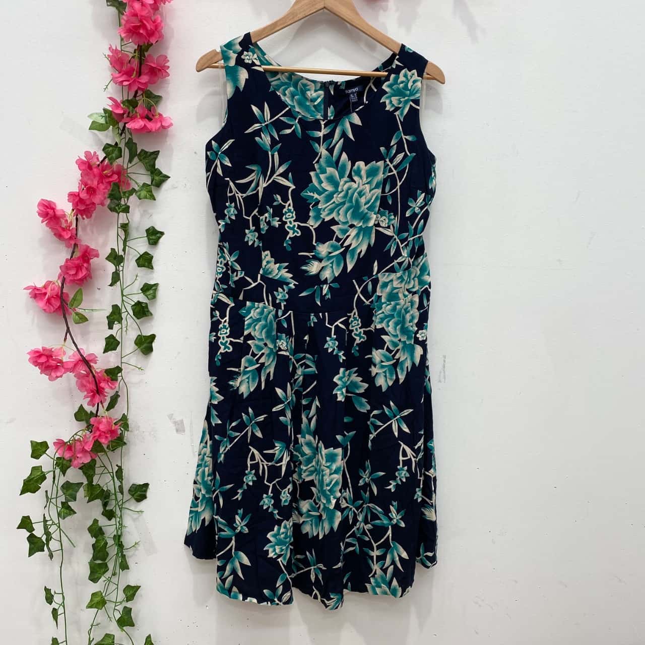 Samya Womens Sleeveless Midi Dress Size 18 Floral / Navy Blue