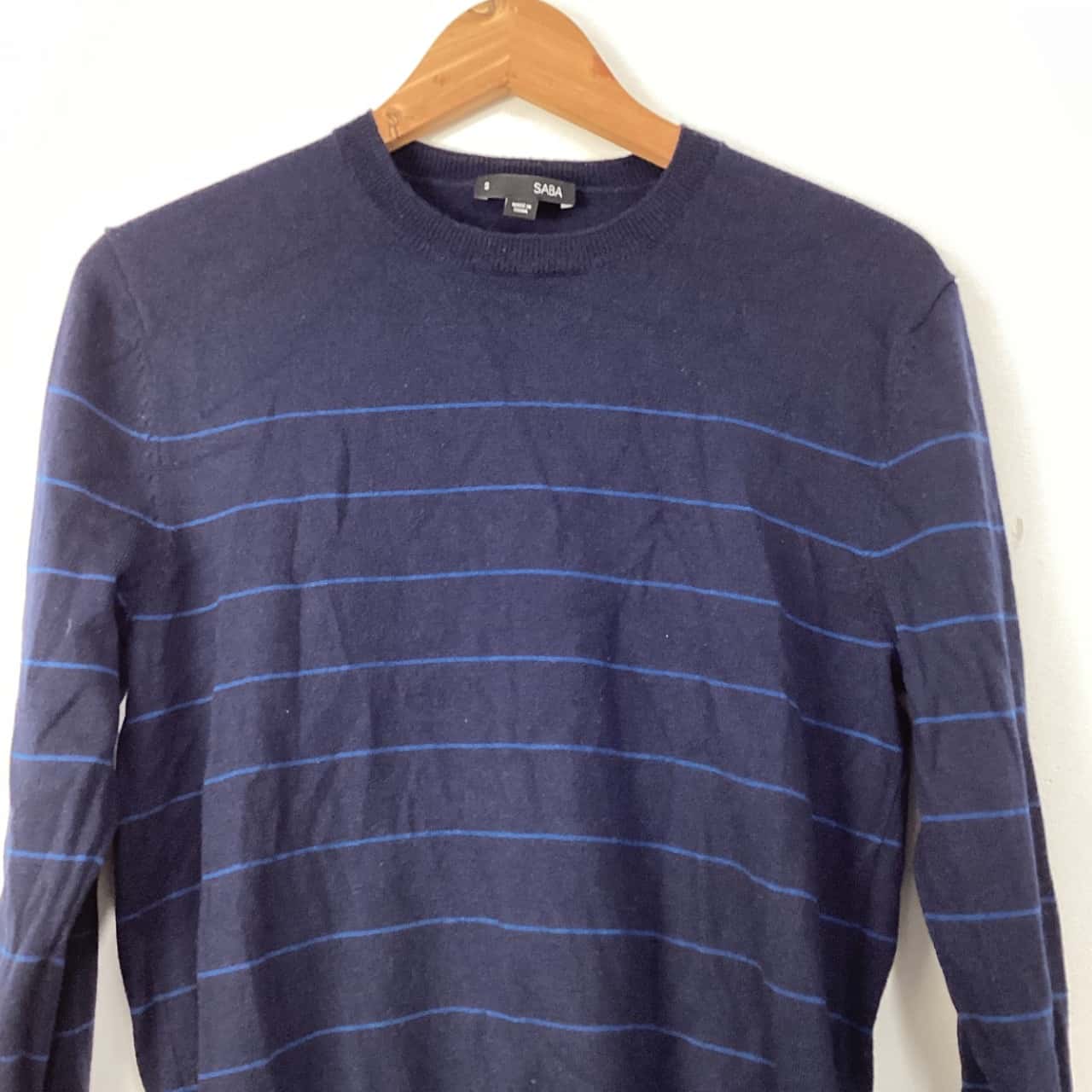 SABA Mens Size S Jumpers Blue / Striped 100% wool VGUC(s)