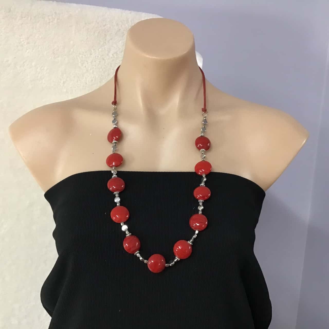 Womens Red / Silver Beaded Necklace(s)