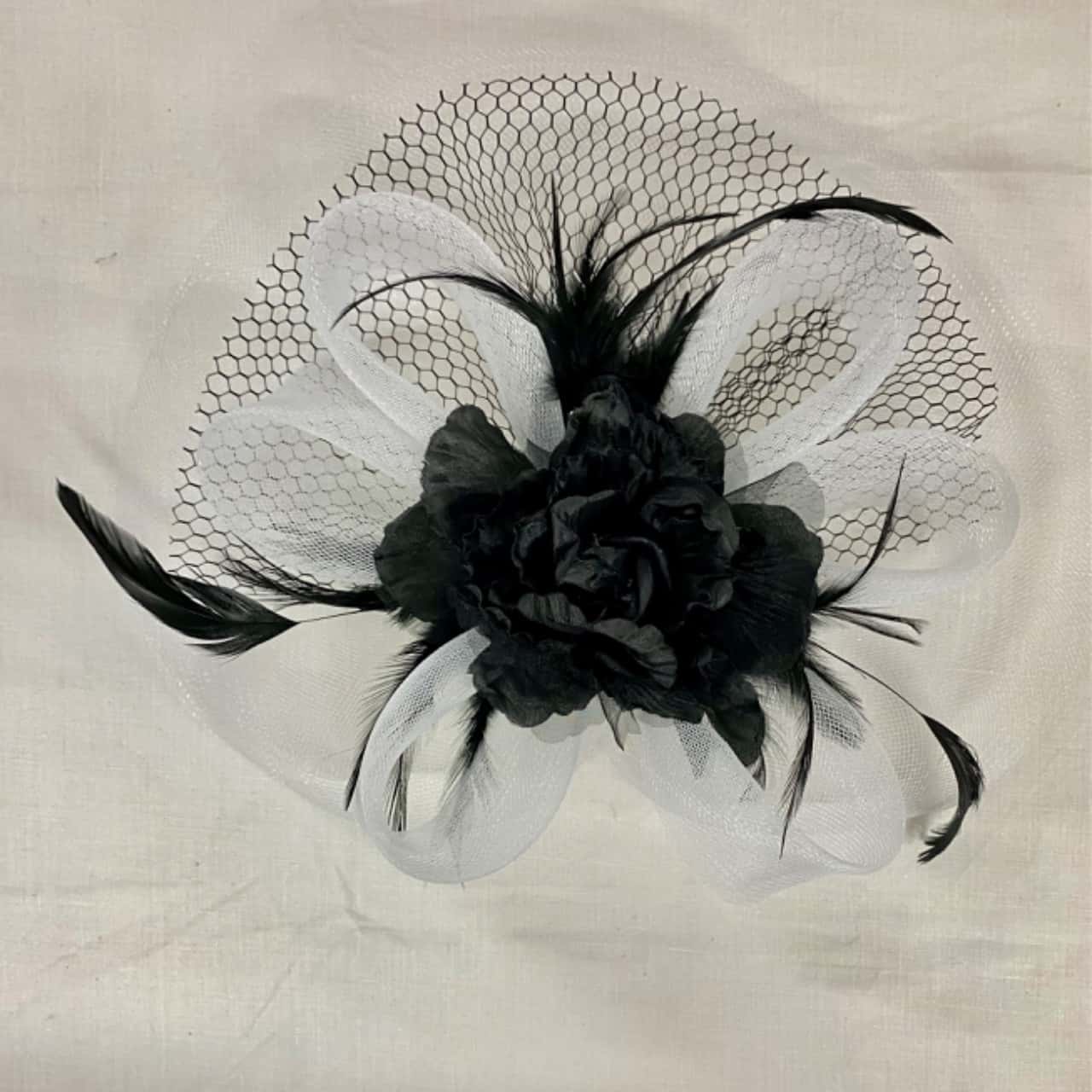 Black & White Fascinator with Feathers and Netting (s)
