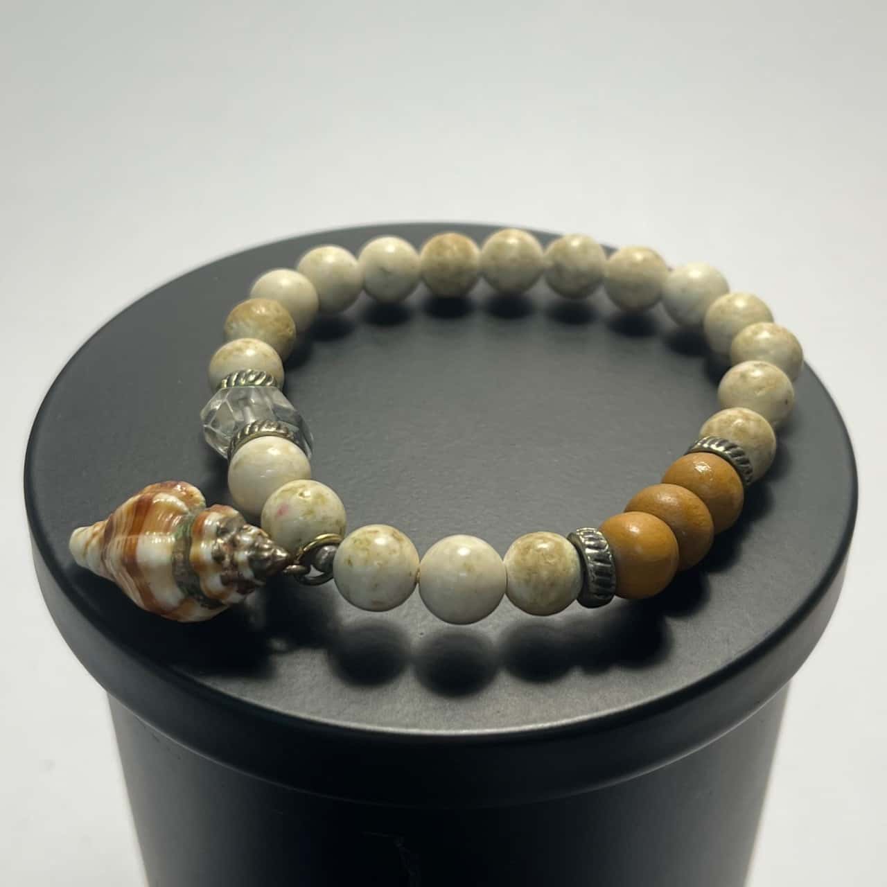 Beaded Shell Bracelet- Stone and Wooden Beads(s)