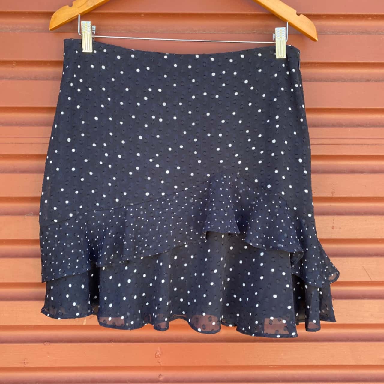 Basque Womens Size 10 Midnight Blue Polka Dot Petite skirt