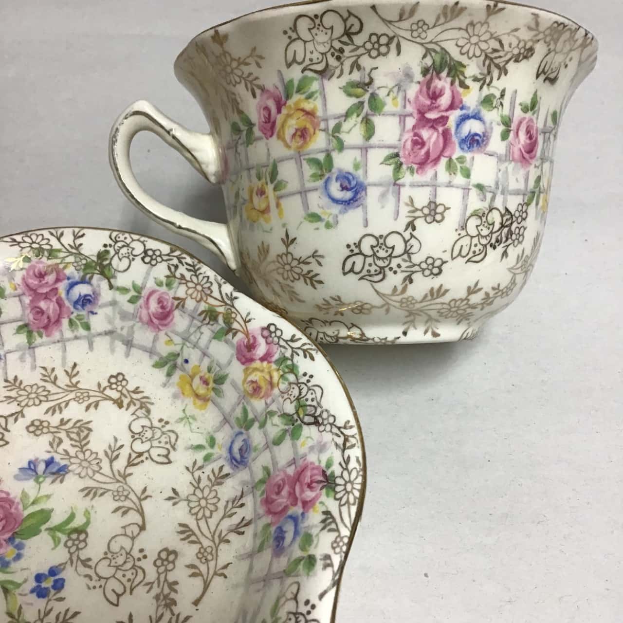 “Reduce “ James Kent Longton "Trellis Rose" cup and sandwich plate(s)