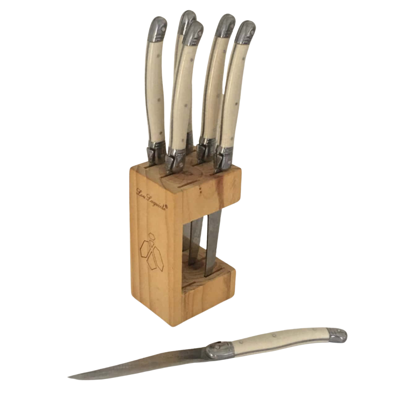 7 Piece Silver Laguiole Debutant Extra Sharp Serrated Knife Block Set ...