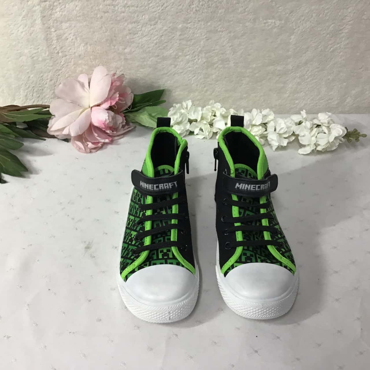 Minecraft Kids Size 13 Black / Green Minecradt Pattern High-top Lace up ...