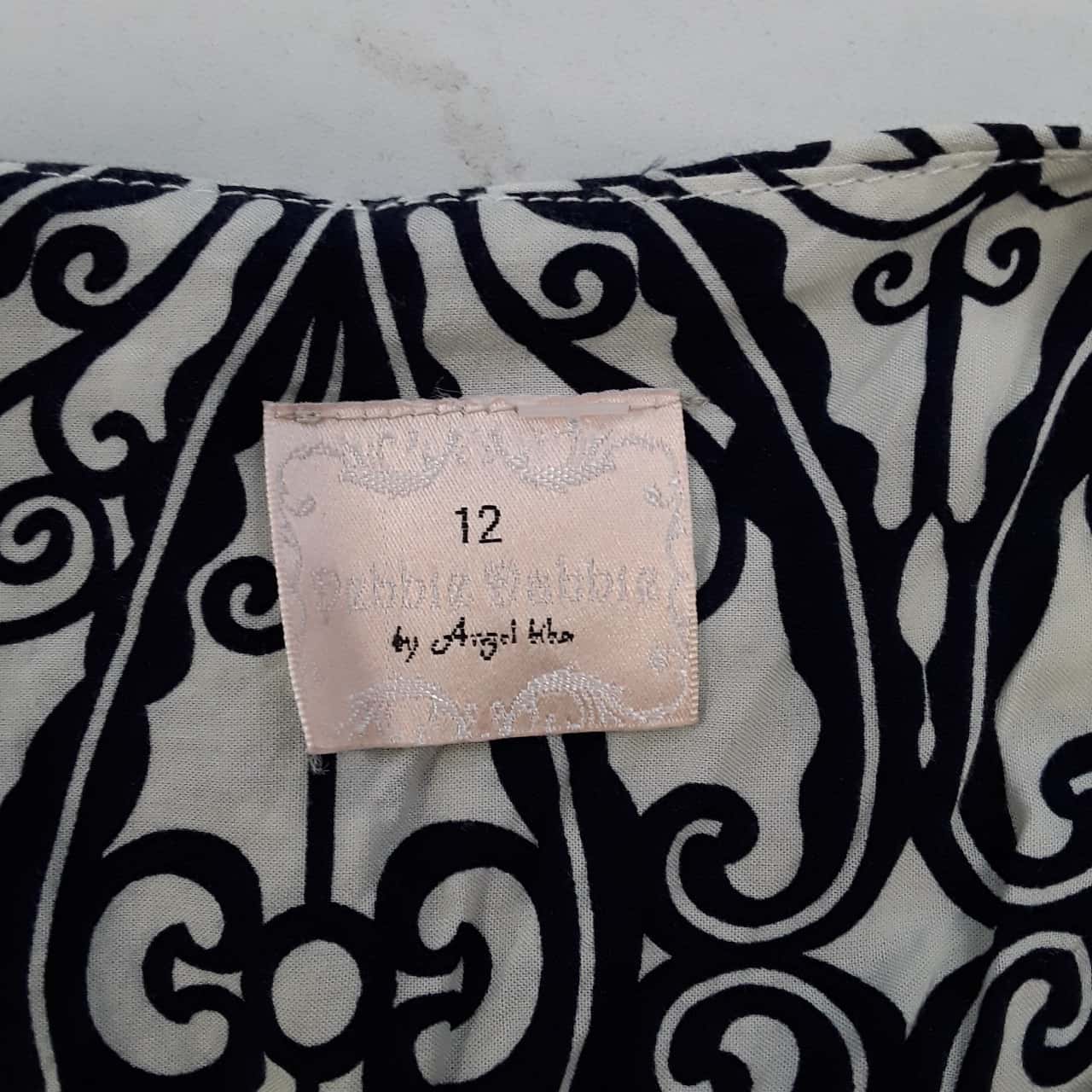 ANGEL BIBA Womens Size 12 Jumpsuit, Rayon, Black/Blue / White pattern