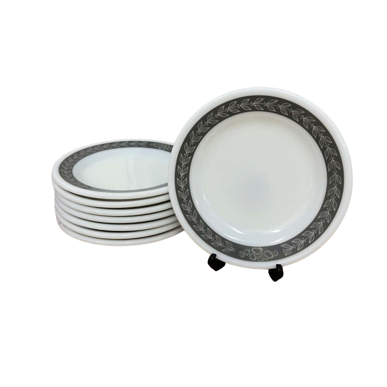 8 Vintage Pyrex Grey Laurel Leaf Side Plates by Corning