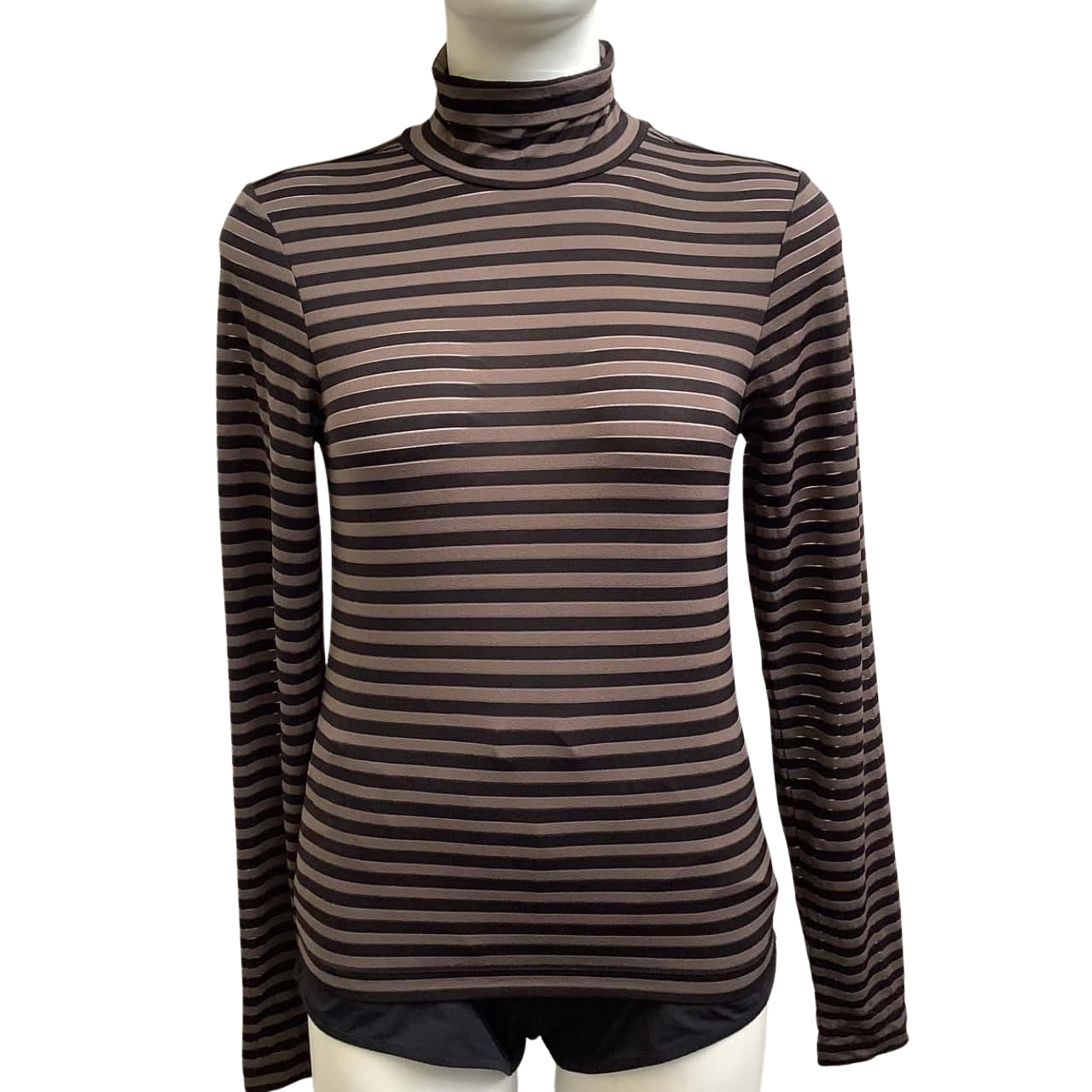 Calvin Klein Womens Size S Striped Long Sleeve Skivvy Top Brown / Beige(s)