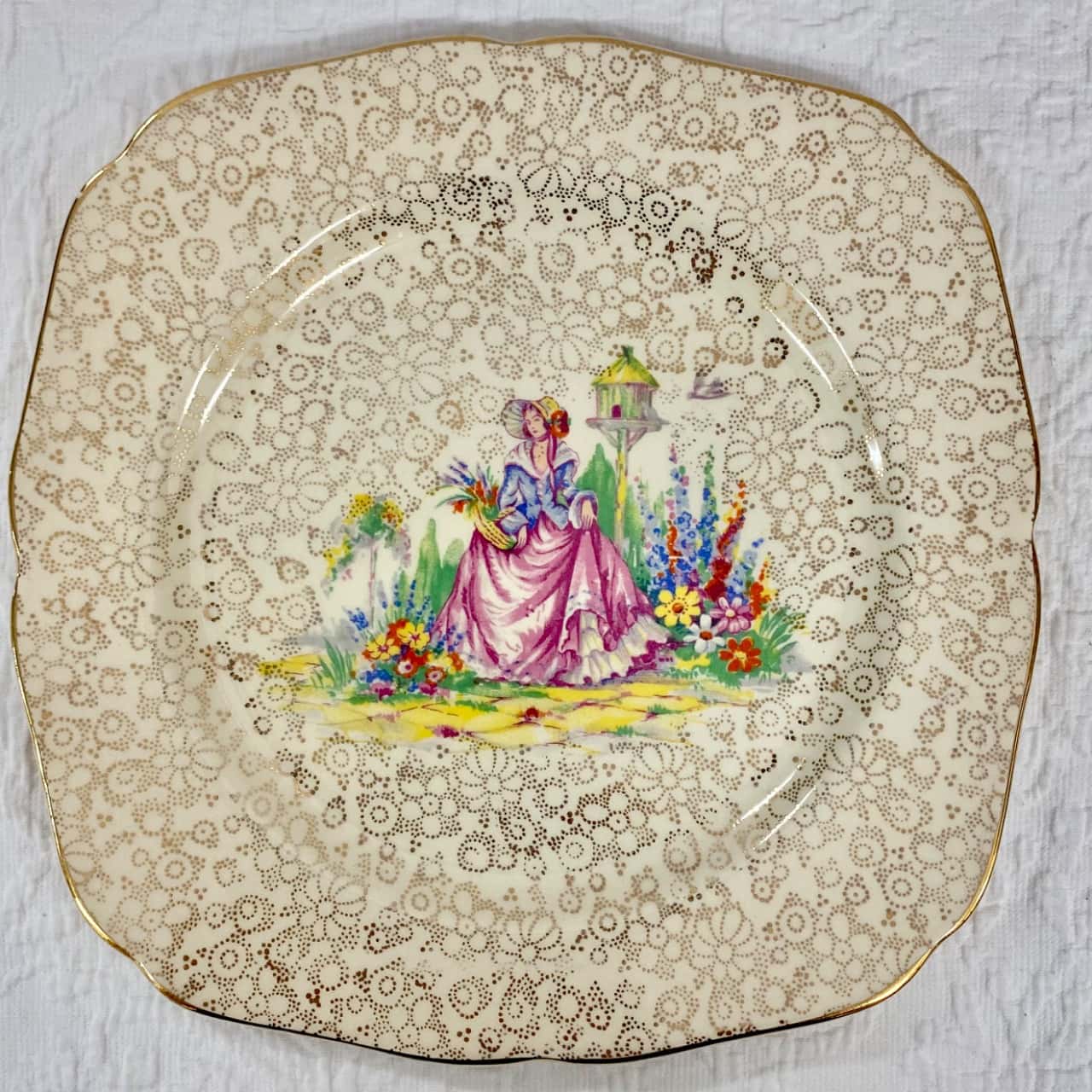H & K Tunstall Crinoline Lady Cake Plate with Handle