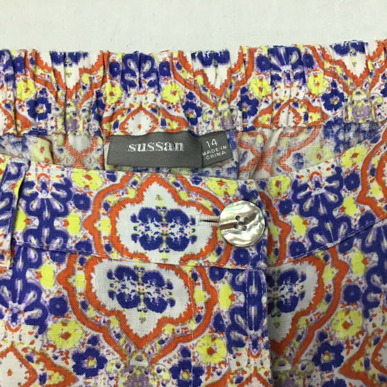 Sussan Womens Size 14 White / Orange / Blue Pattern 100% Linen Skirt