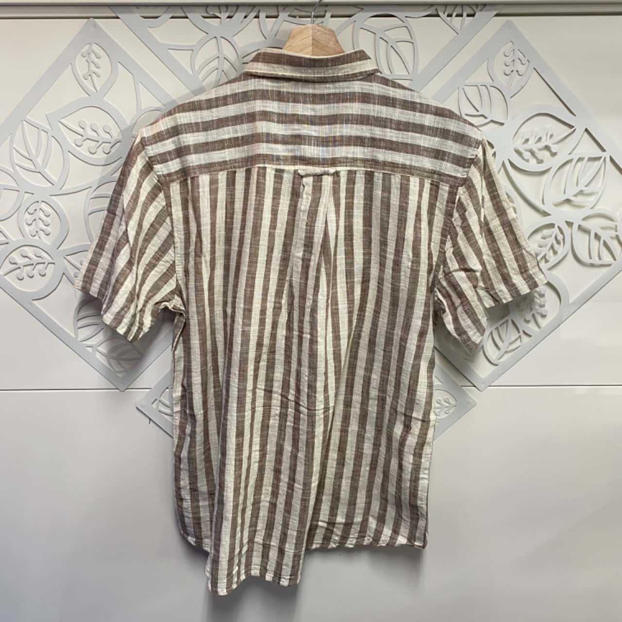 Rivers Mens Size XL Short Sleeve Shirt Beige / Striped / White (s)