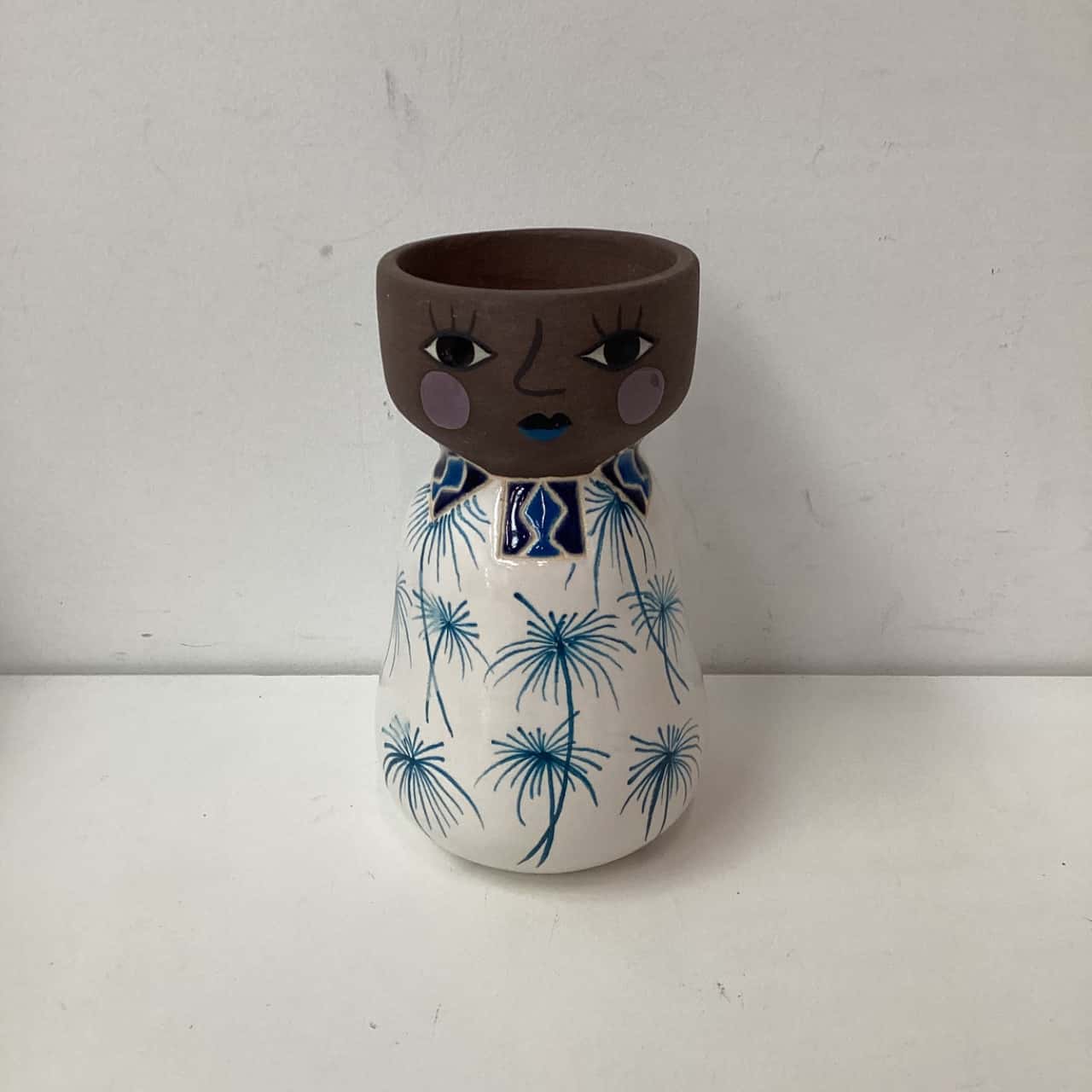 Pottery Face Vase Blue Palms(s)