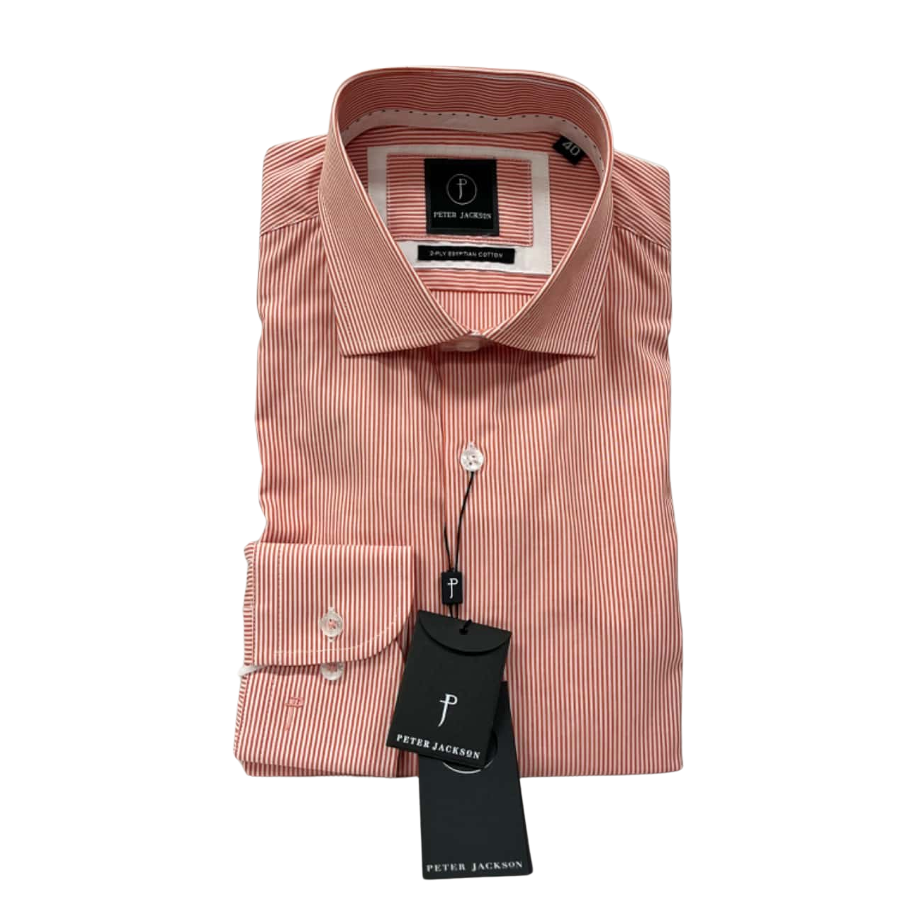 Peter Jackson Mens Orange Pinstripe Long Sleeve Shirt Size 40 RRP $120(s)