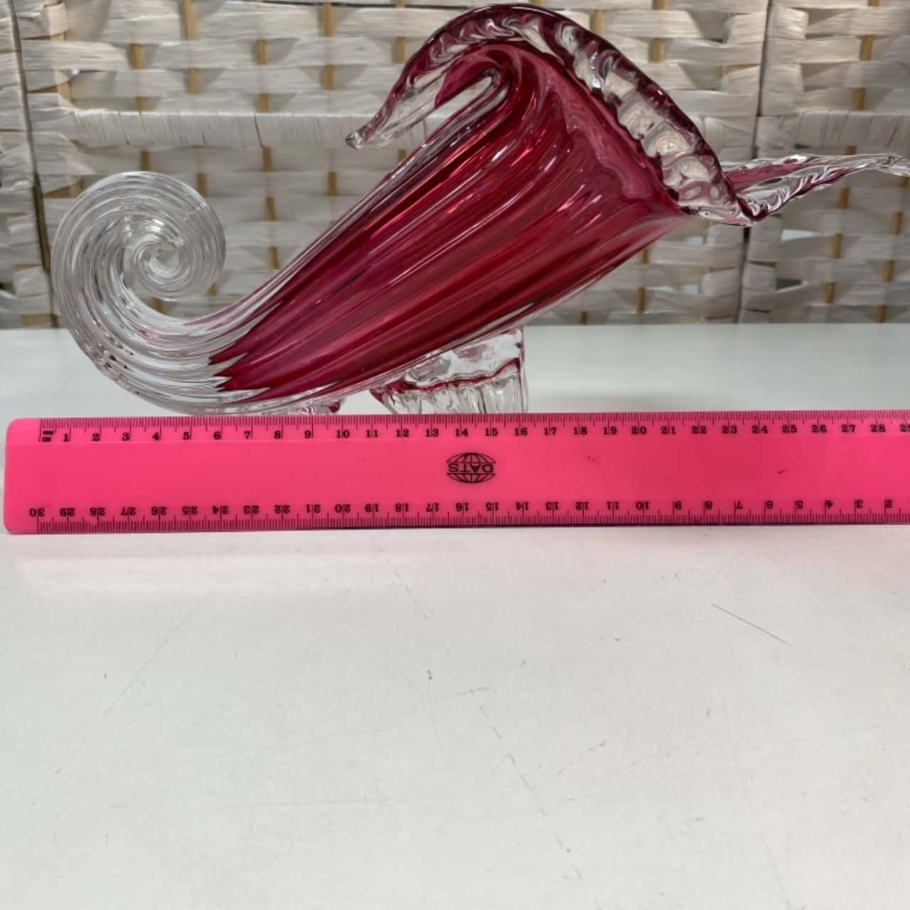 Vintage Hand Blown Cranberry Cornucopia Vase