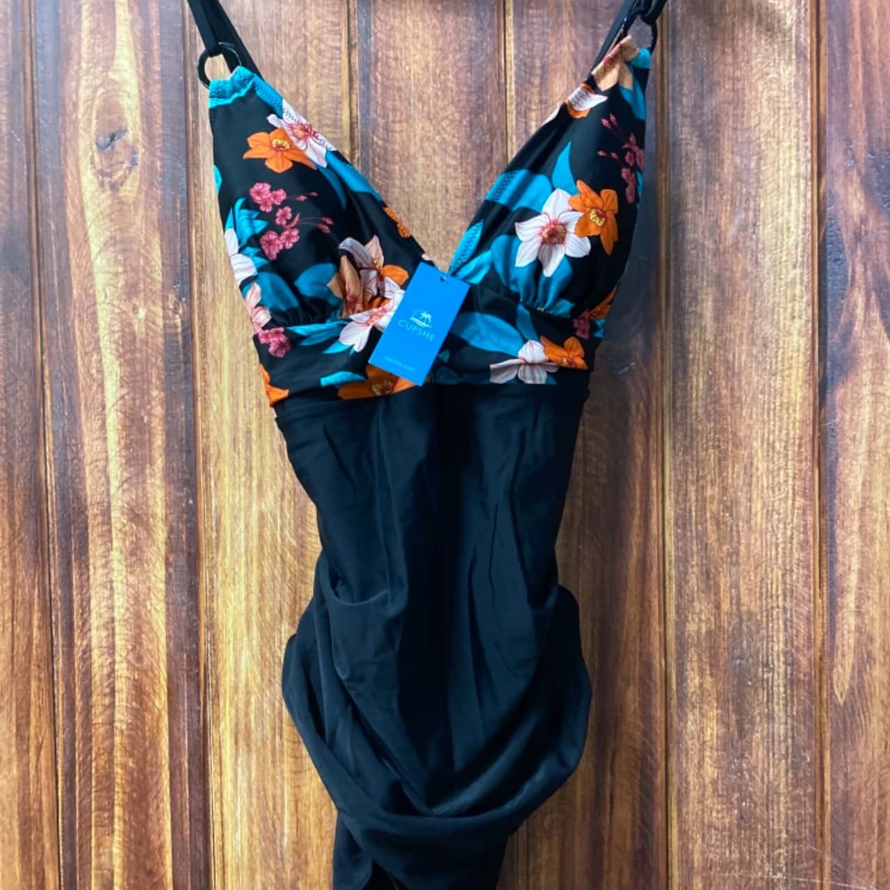 Cupshe Size XL Black / Floral one pc swimwear new (s)