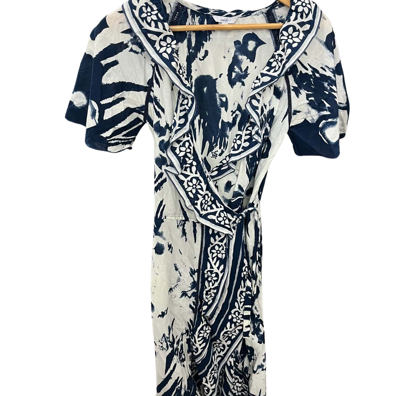 Adrift Womens Size 10 Maxi Dress / Wrap Dress Navy Blue and White(s)