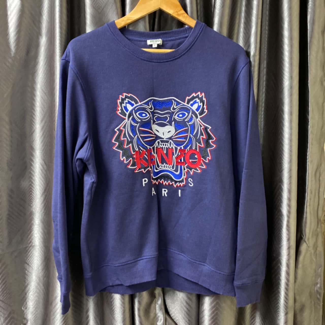 Navy Blue Women's Jumper With Embossed Tiger Size L(s)