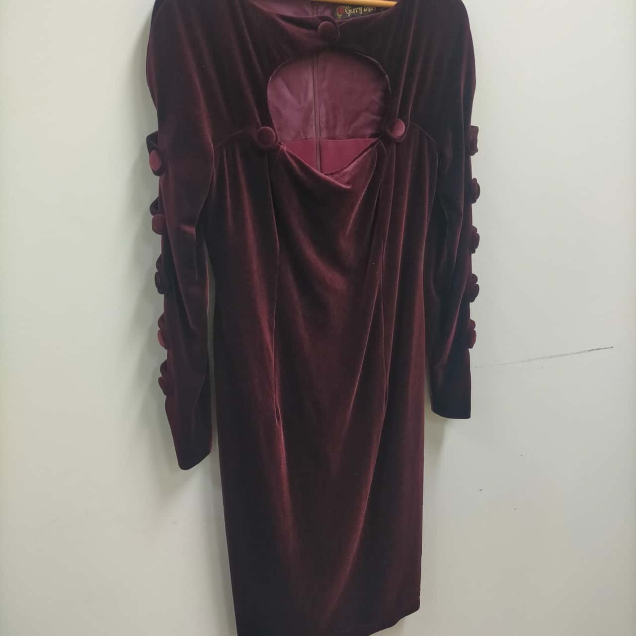 RETRO GERRY SHAW Burgundy Stretch Velvet Dress VGUC(s)
