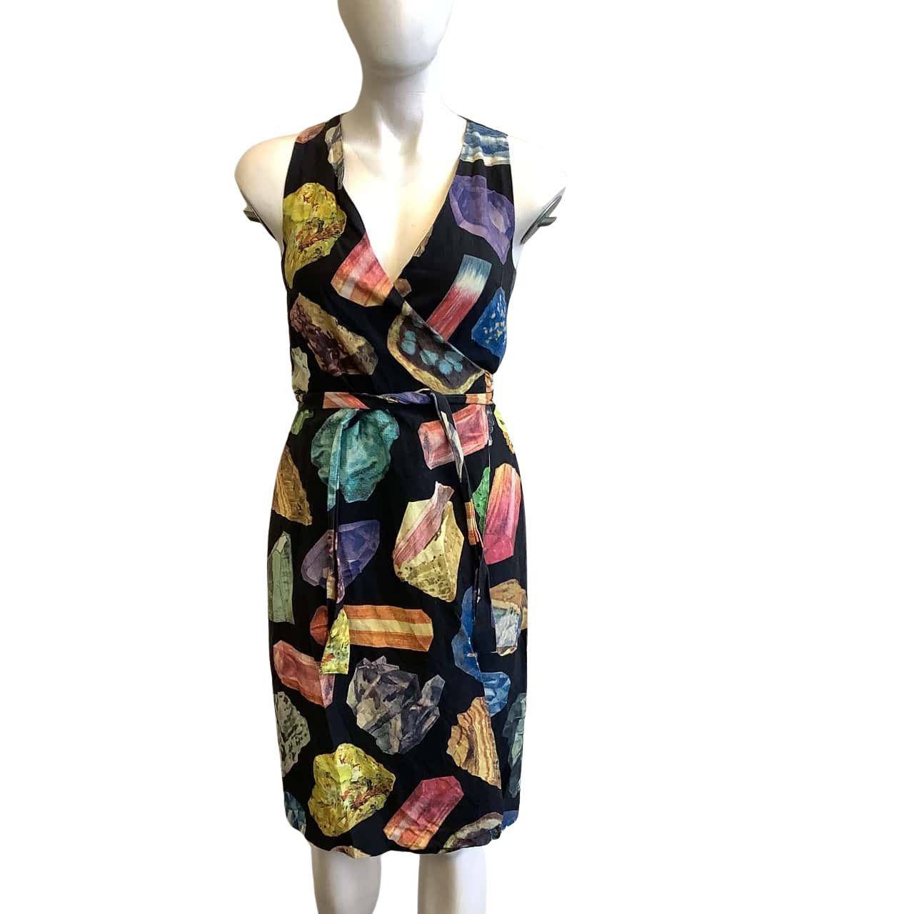 Gorman Women's Size 6 Silk & Linen Blend Wrap Dress Gem Stone Print (s)