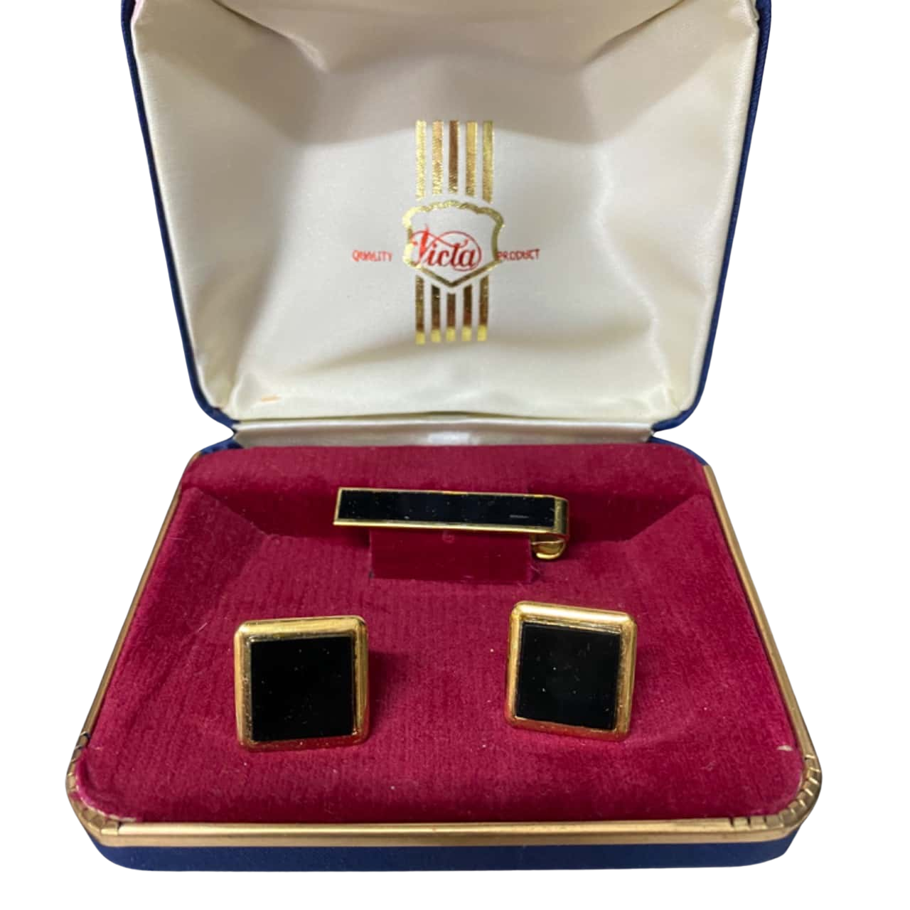 Mens Cufflinks and Tie Pin Black / Gold Colour Victa