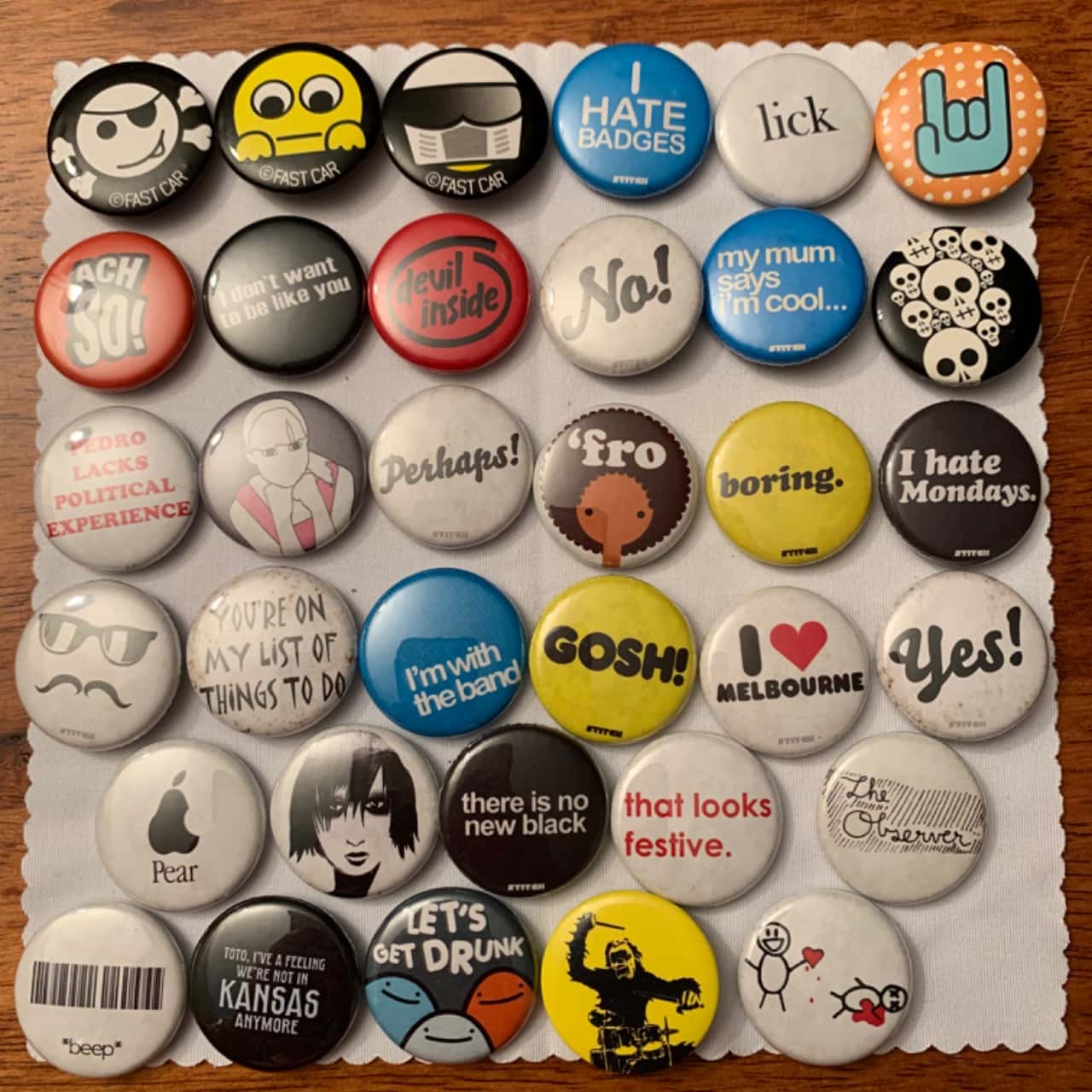 34 Assorted Badges incl. Stitch & Fast Car(s)