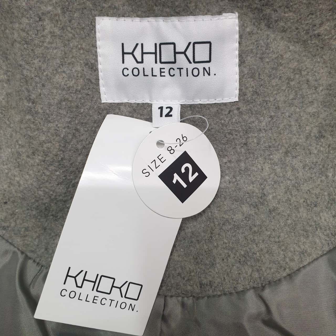 New With Tags KHOKO Collection Size 12 Grey Wool Blend Coat With Self ...