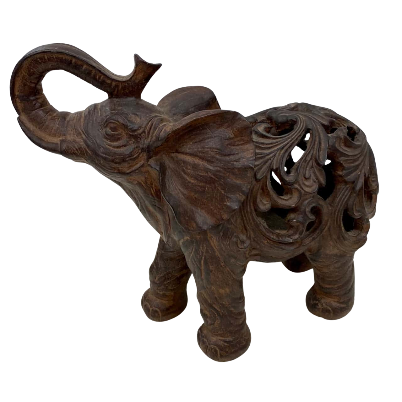 Large Resin Wooden Look Elephant 28cm Tall 35cm Long