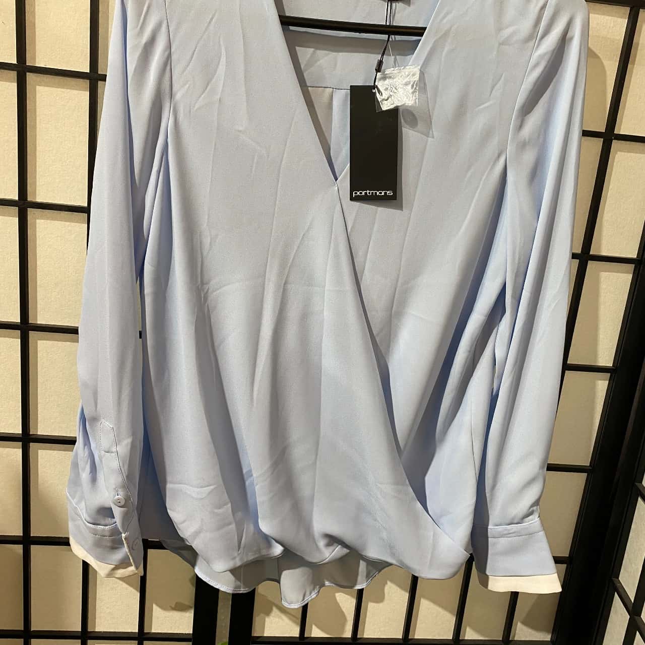 Portmans Womens Long Sleeve Crossover Front Blue Blouse