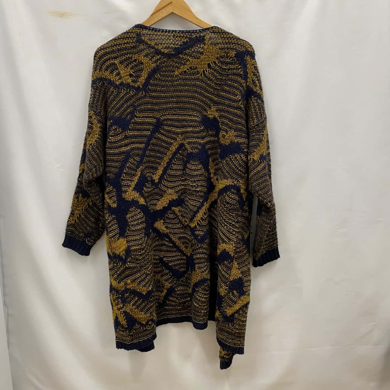 made In Italy Women's Size S/M Wool Blend Long Cardigan Brown / Navy Blue