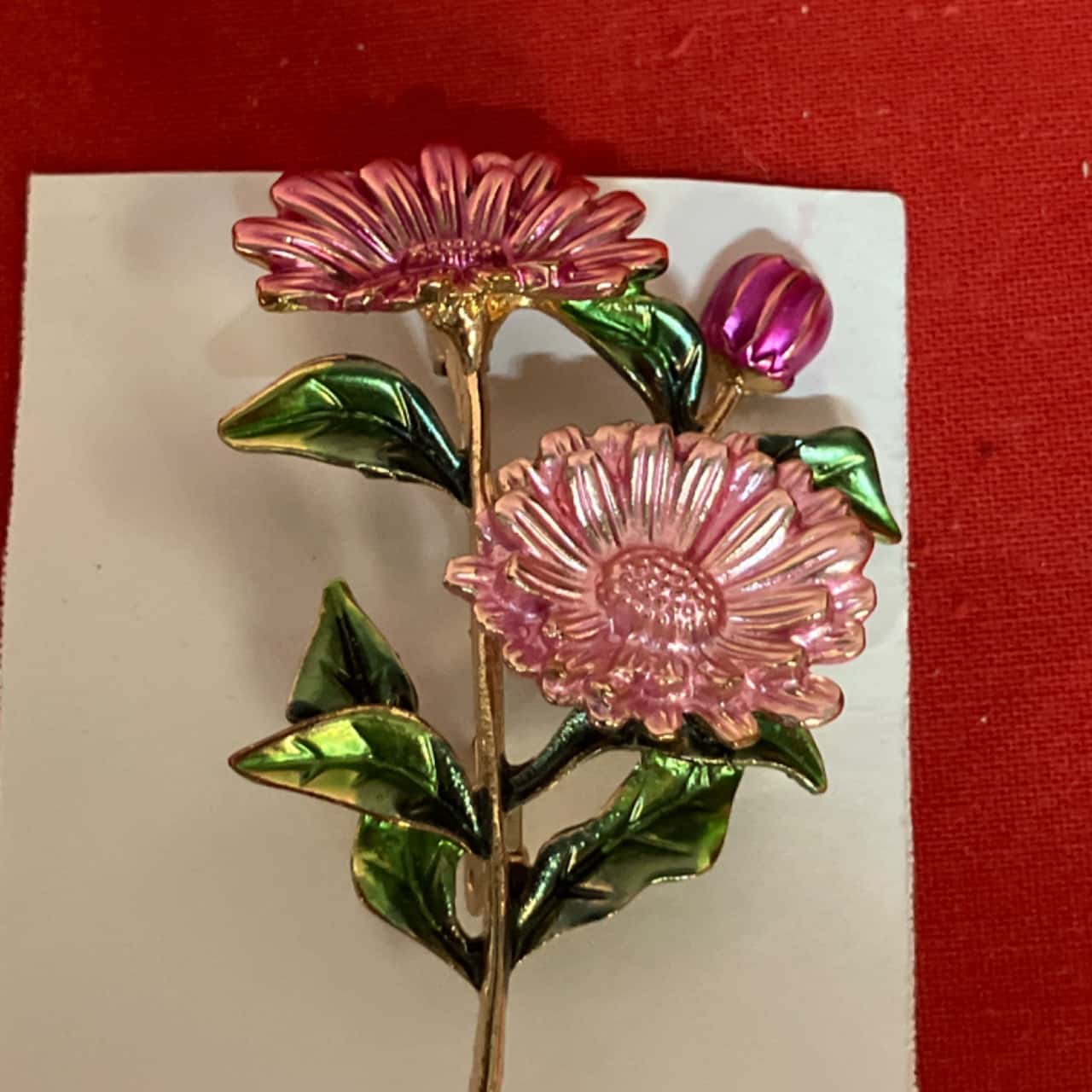 Women's Pink & gold Tone Enamel Gerbera Daisy Flower Brooch (s)