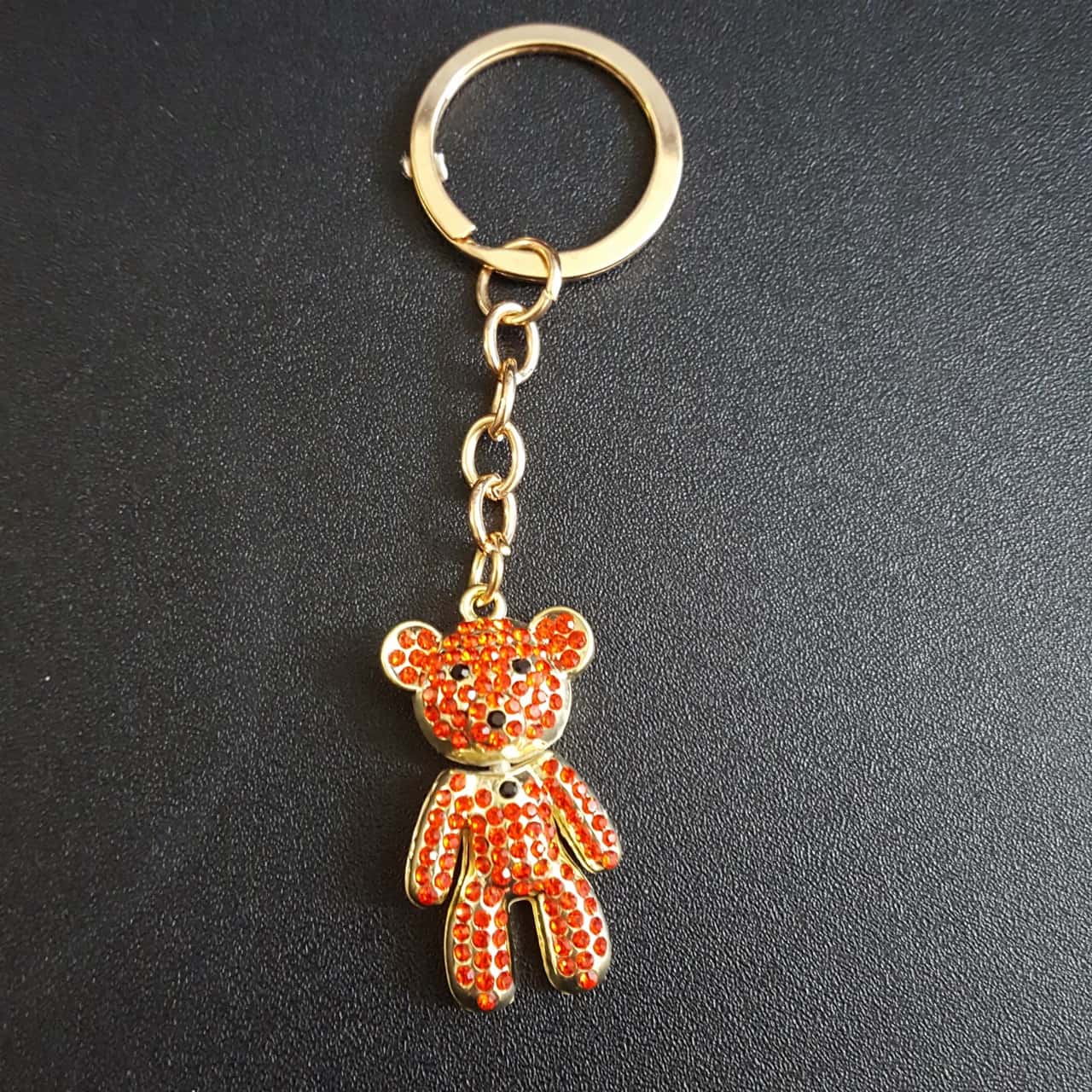 Gold/Red diamanté Teddy Bear Key Chain