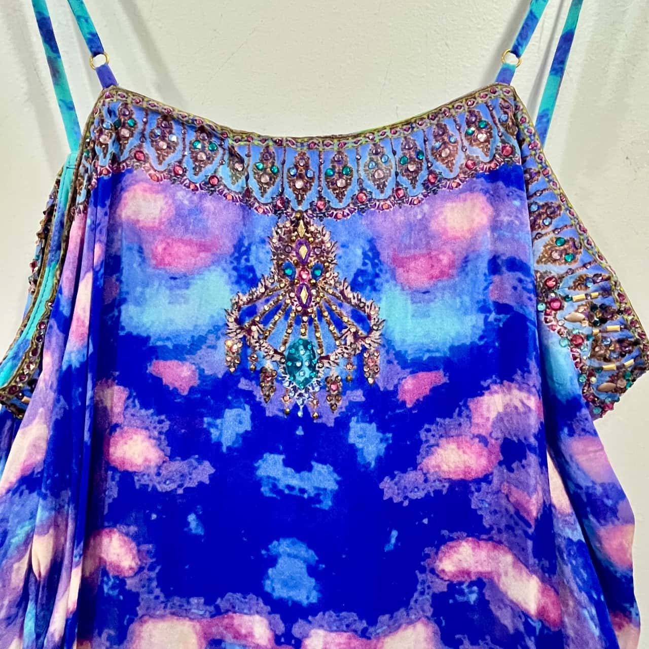 BNWT Camilla Silk Mini Dress w/ Overlay Aqua Blue “Call of the Banshee ...