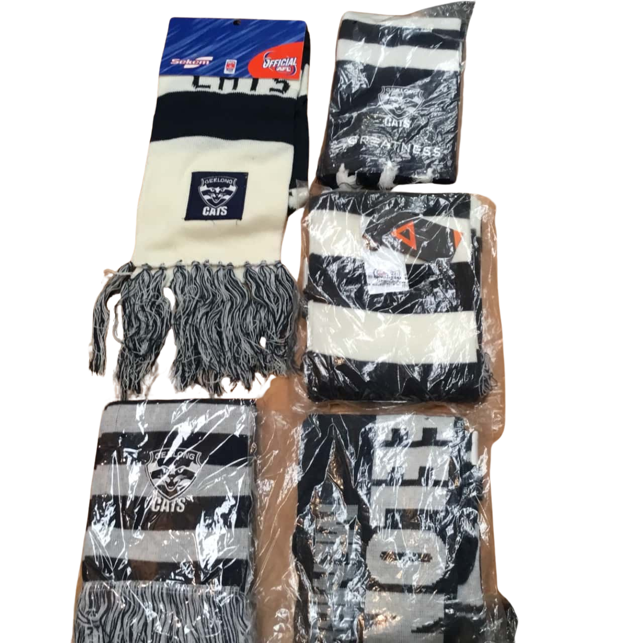 Five AFL Geelong Cats Scarves - Officially Licensed & Brand New