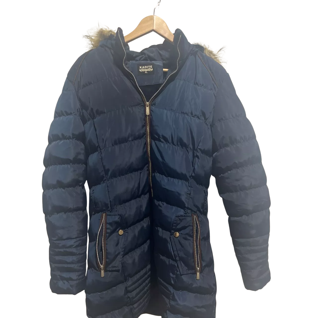 Kadite Women’s Navy Puffer Jacket Faux Fur Hood Womens Hooded Jacket ...