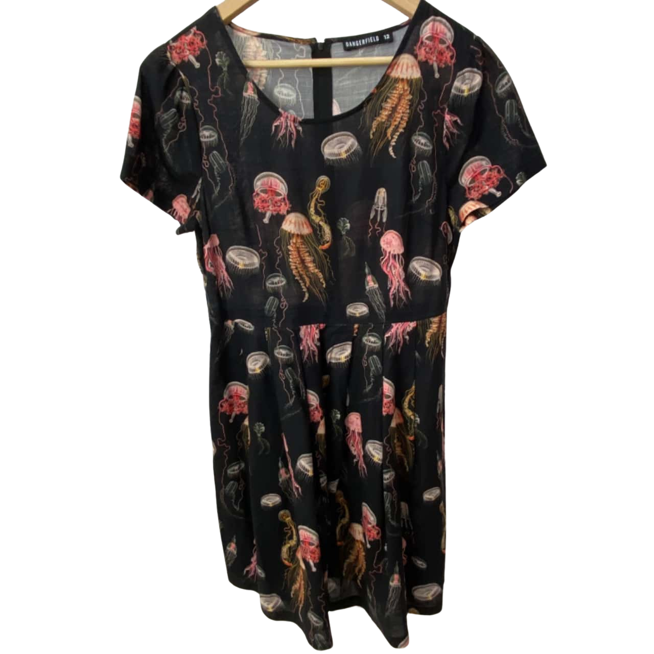 Dangerfield Size 12 Short Sleeve Dress Jellyfish print / Black (s)