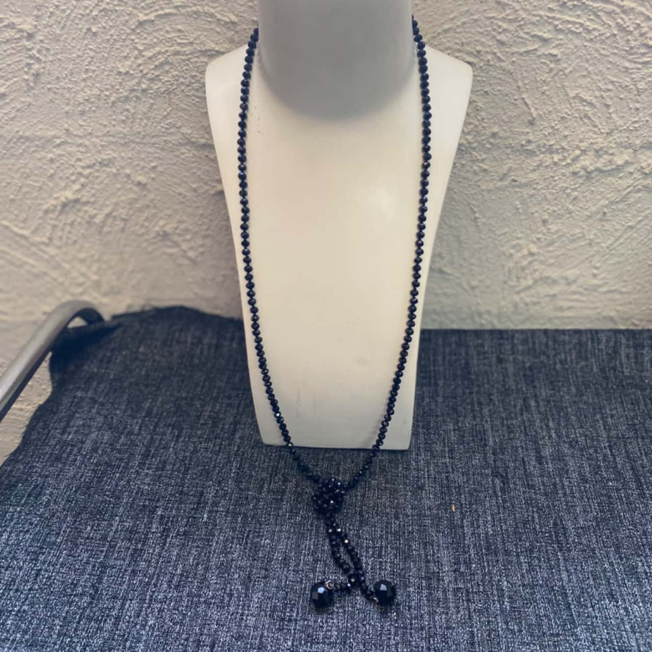Black Faceted Crystal Bead Long Flapper Style Necklace(s)