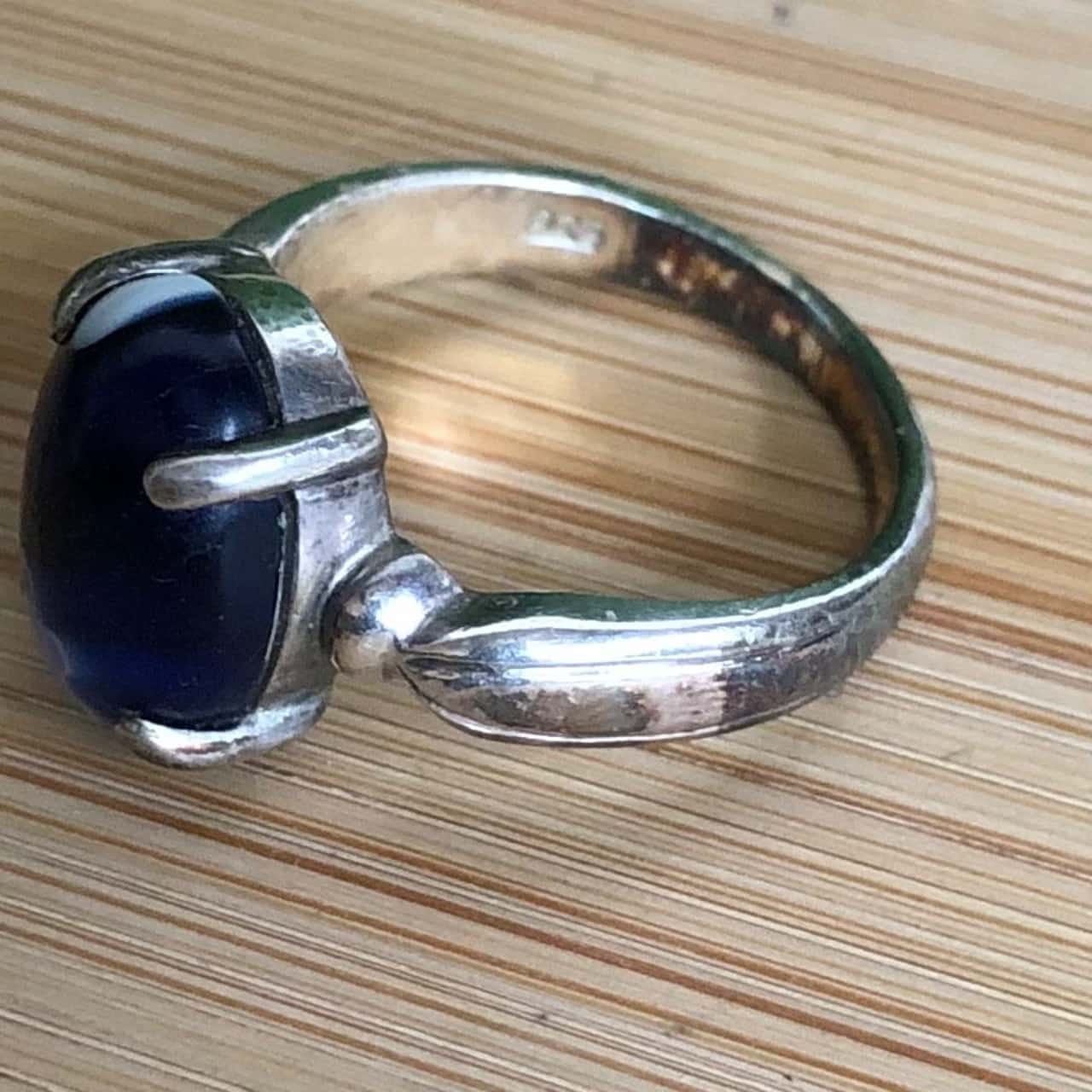 Sterling Silver Ring With Blue Pattern Stone (Stamped 925)(s)