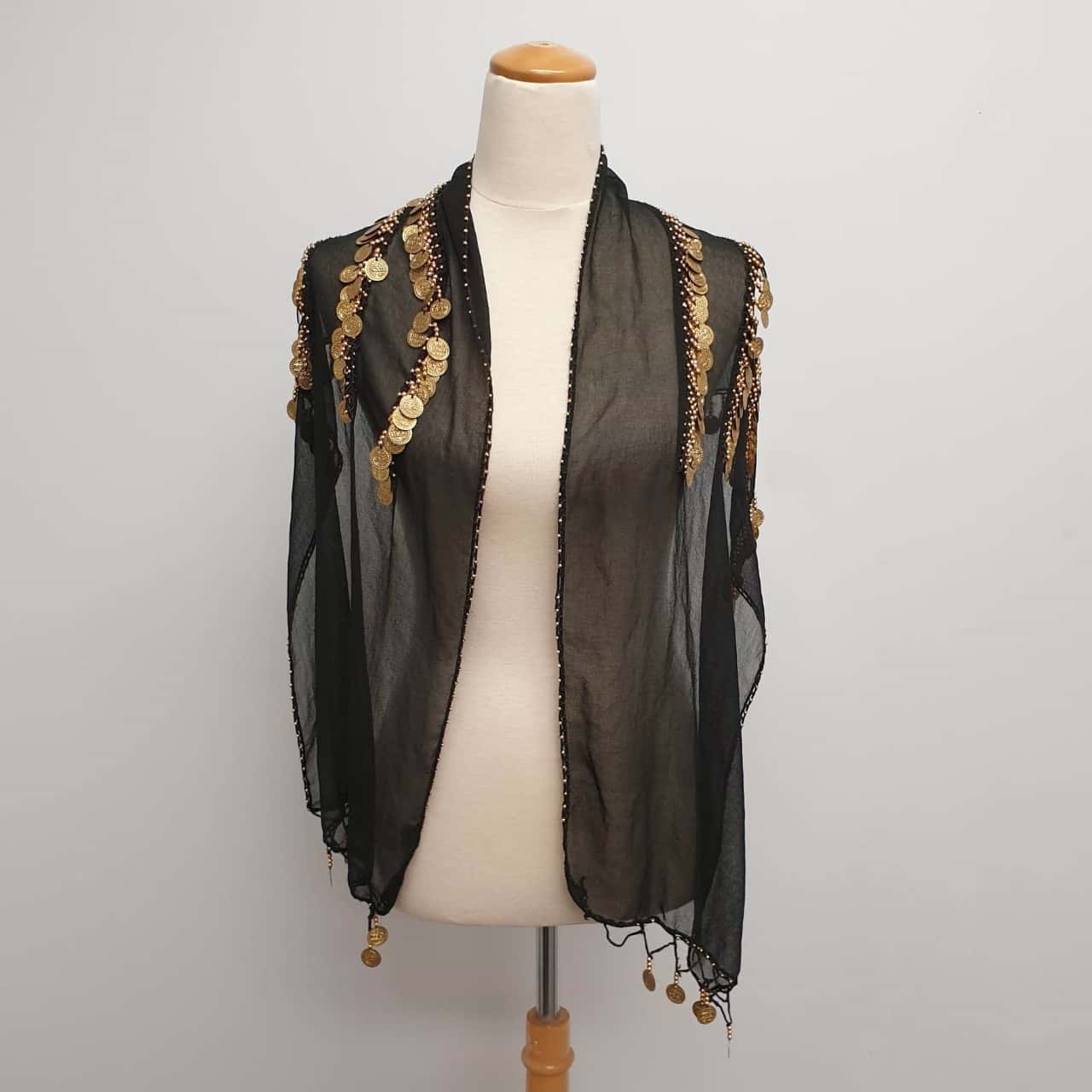Gorgeous Black Belly Dance Bead & Gold Coin Dangle Hip Wrap /Scarf ...