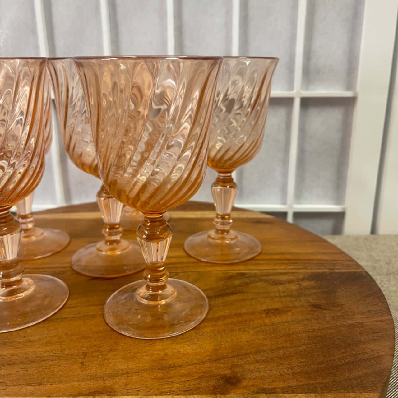 Set of 6 France Rosaline Pink Swirl Glasses