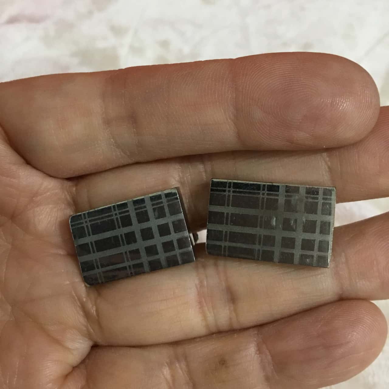 Jeff Banks Rectangle Lines Design Silver Tone Cufflinks(s)