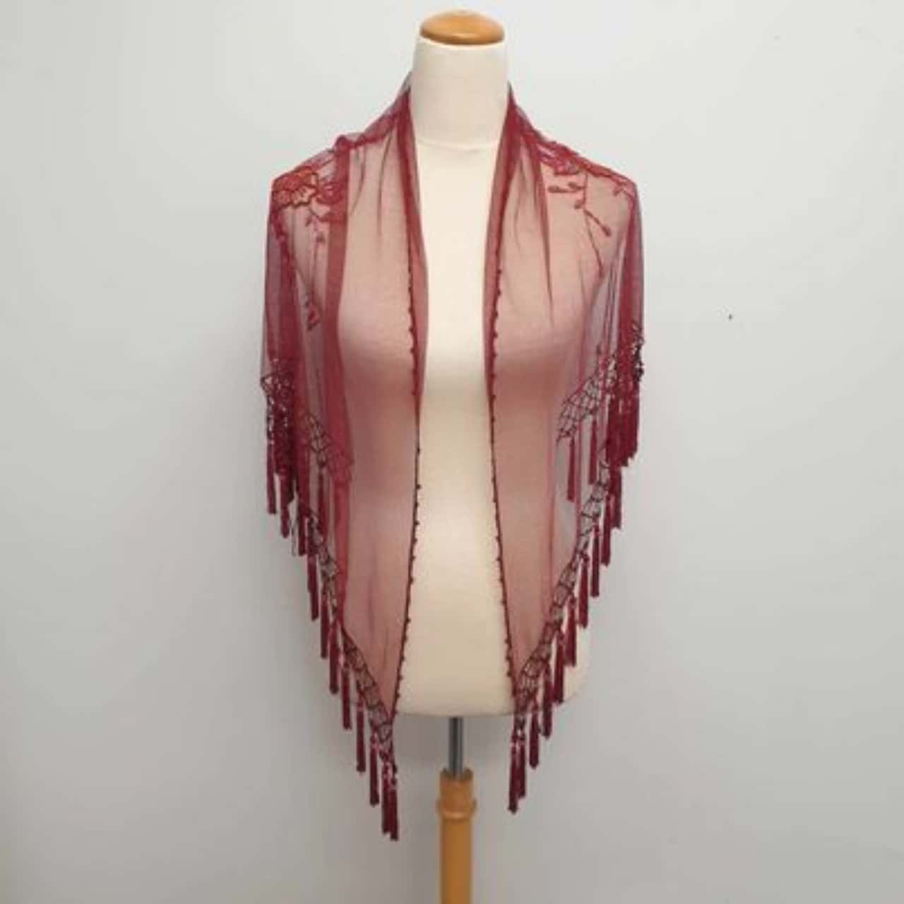 Stunning Burgundy Beaded Piano Scarf /Shawl /Wrap with Long Bead ...