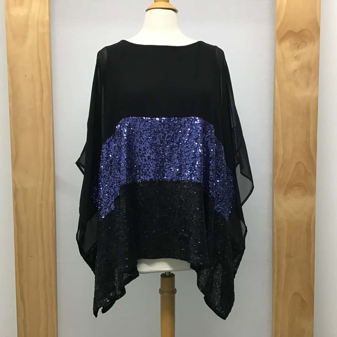 Howard Showers, Black and blue sequin, cold shoulder top, Size 12(s)