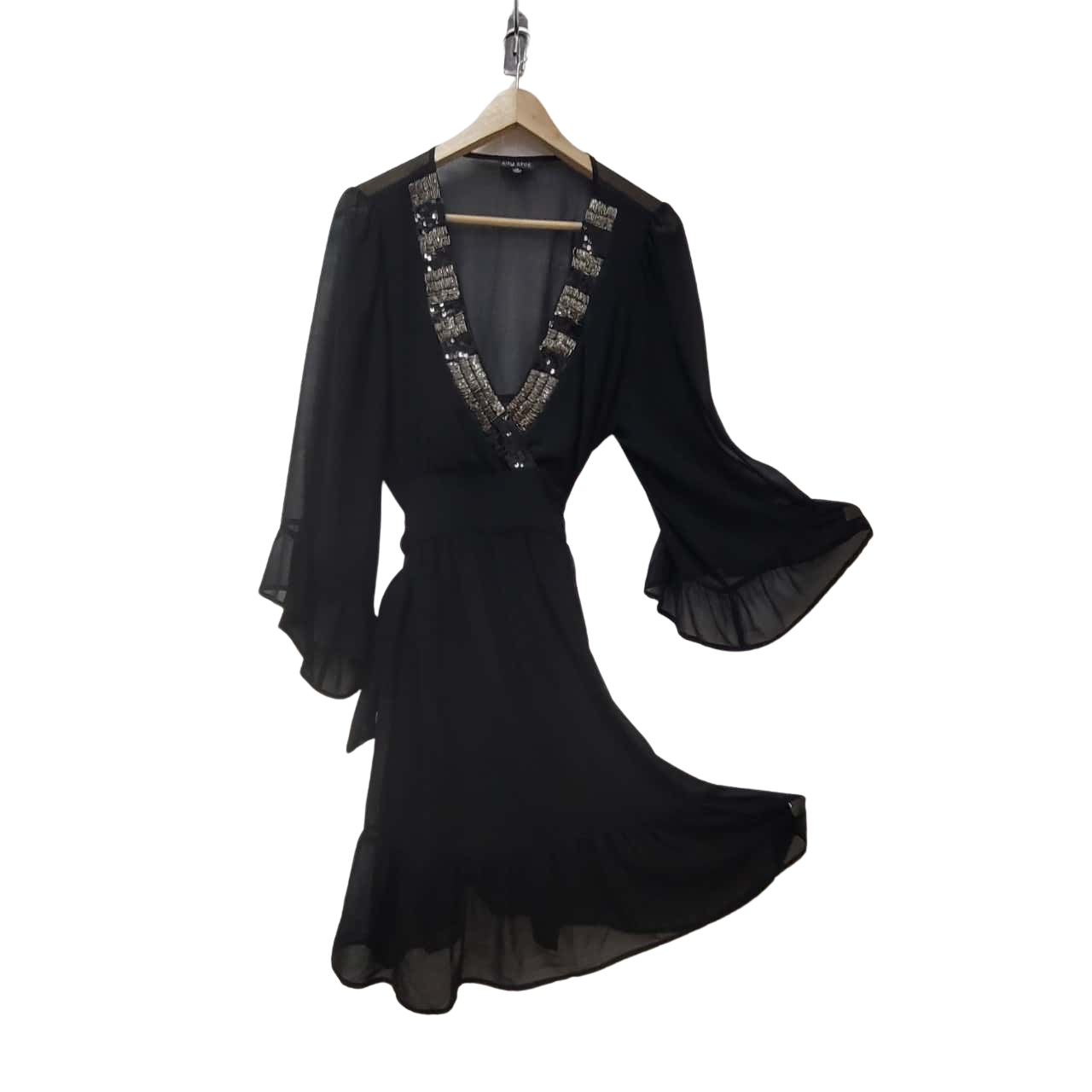 City Chic Womens Size XS Shoet Sleeve Sheer Dress Black(s)