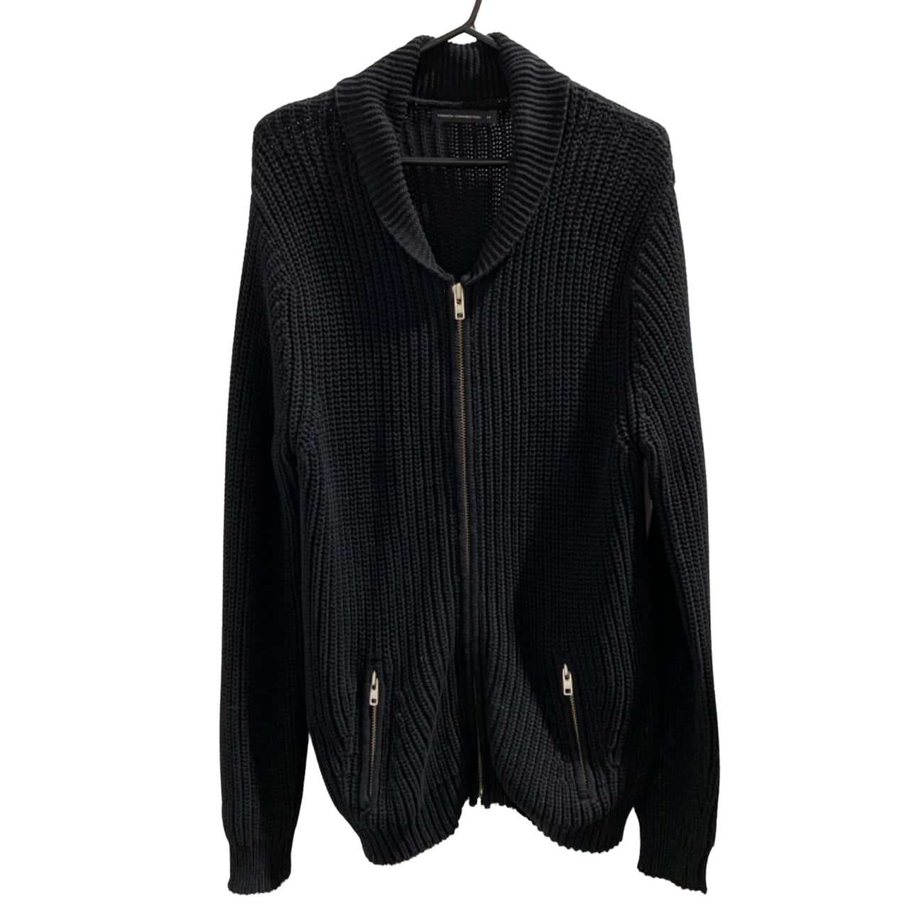 Mens French Connection Zip Front Knitted Black with Grey Edges Size M ...