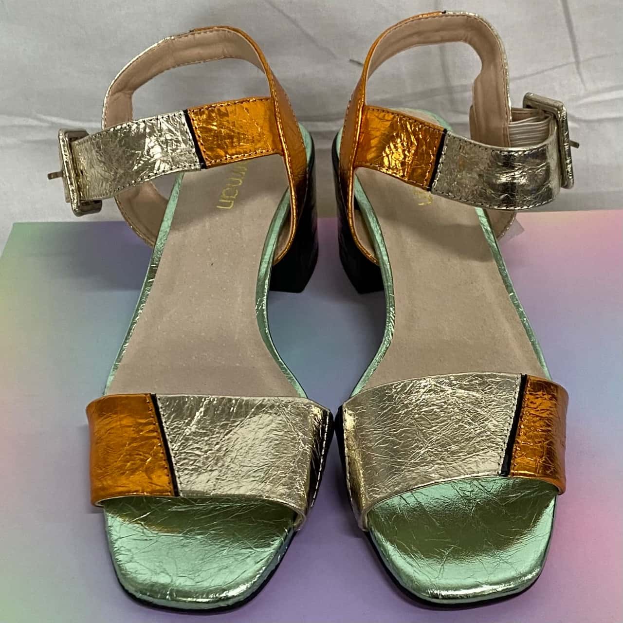 Gorman Womens size 39 Leather Gold / Green / Orange sandals(s)