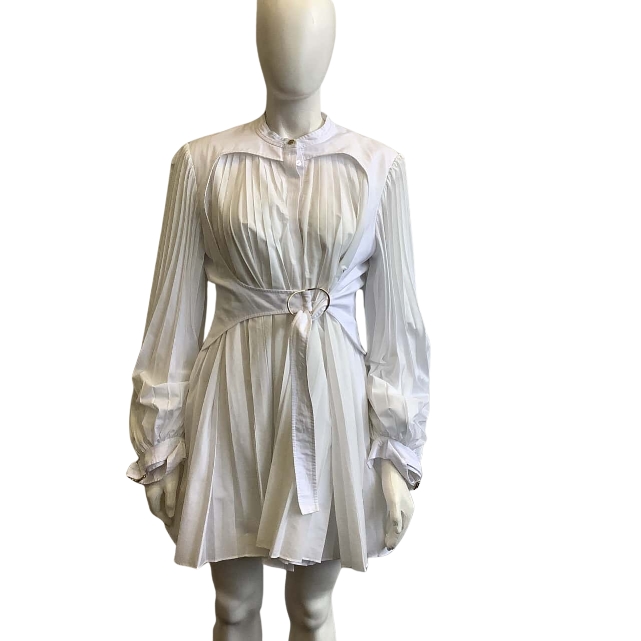 Acler Women's Size 14 Long Sleeve Mini Pleat Dress White (s)