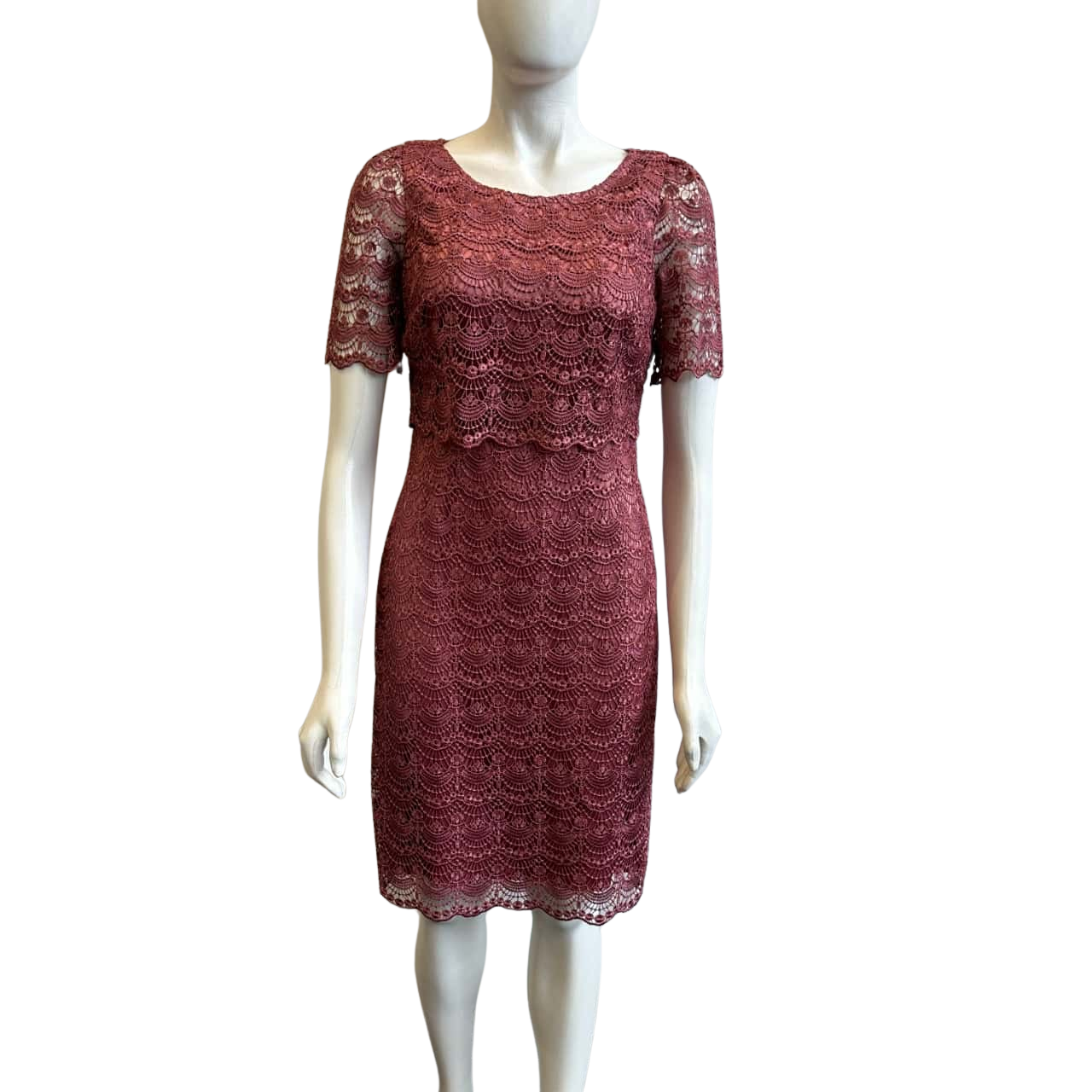 Review Women's Size 8 Lace Short Sleeved Midi Dress Dark Pink(s)