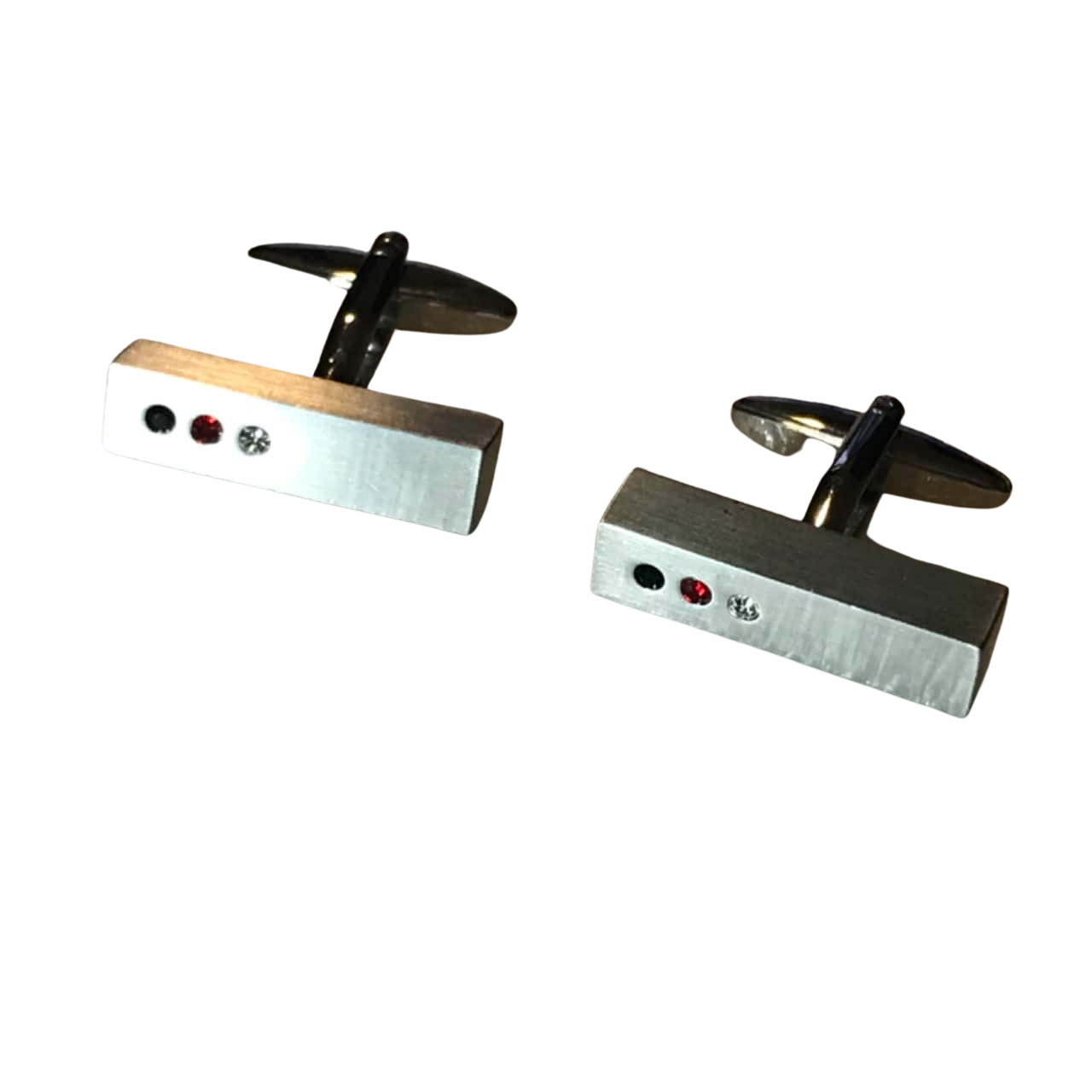 Smart Mens Cufflinks Silver Bar with Red White Blue Stones Suit Formal ...