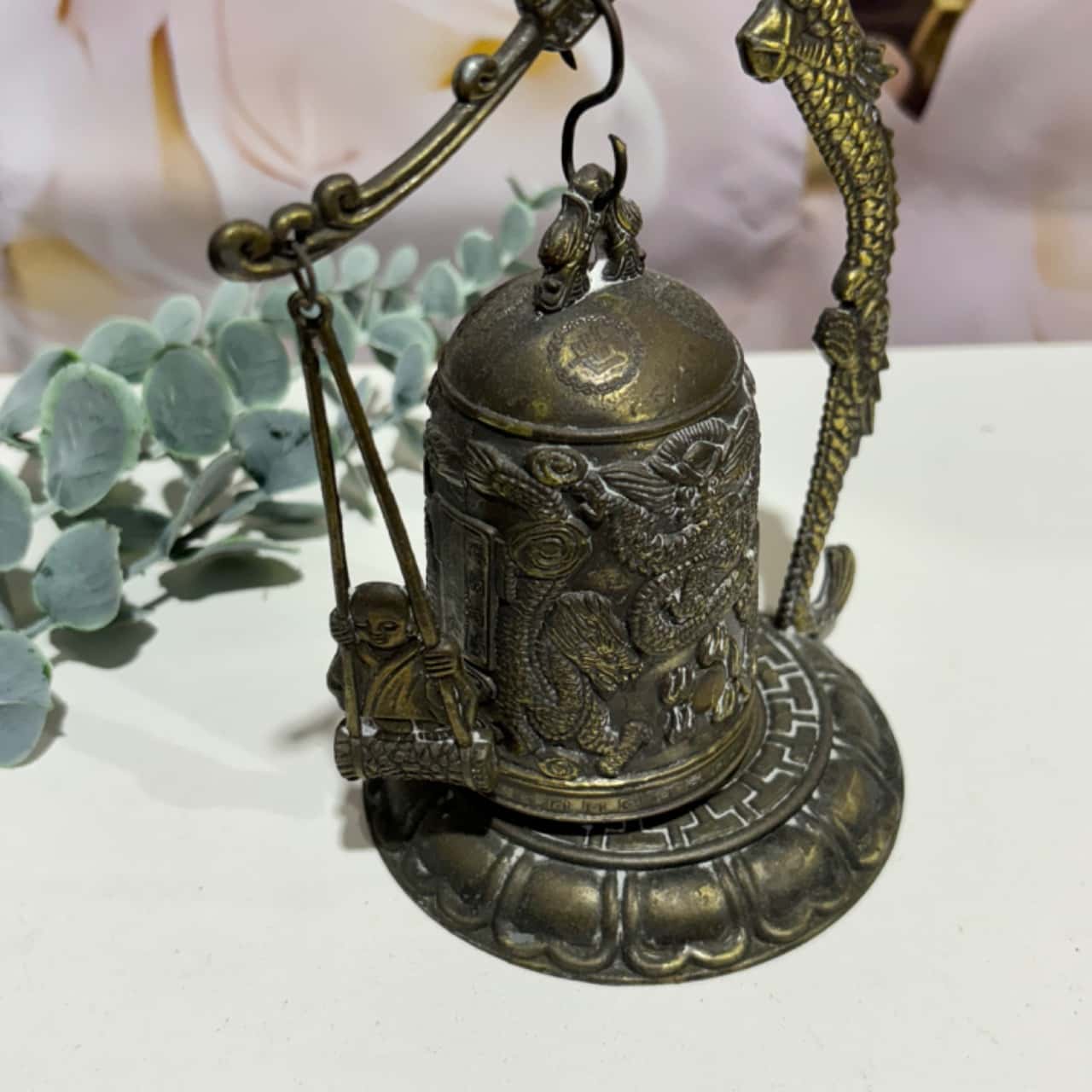 Bronzed Look Dragon Buddhist Bell with Swinging Pendulum as the Bell ...